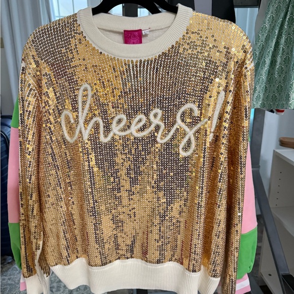 QUEEN OF SPARKLES | Sweaters | Queen Of Sparkles Gold Sequin Cheers ...